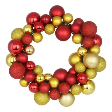 24" Christmas Wreath with Timer LED Lights and Ball Ornaments ...