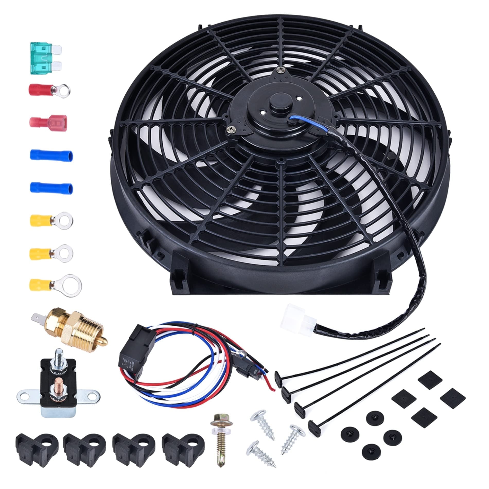 SPEEDWOW 14 Inch Electric Radiator Cooling Fan 12V 160W Mount Kit 2400+CFM Push Pull Universal ...