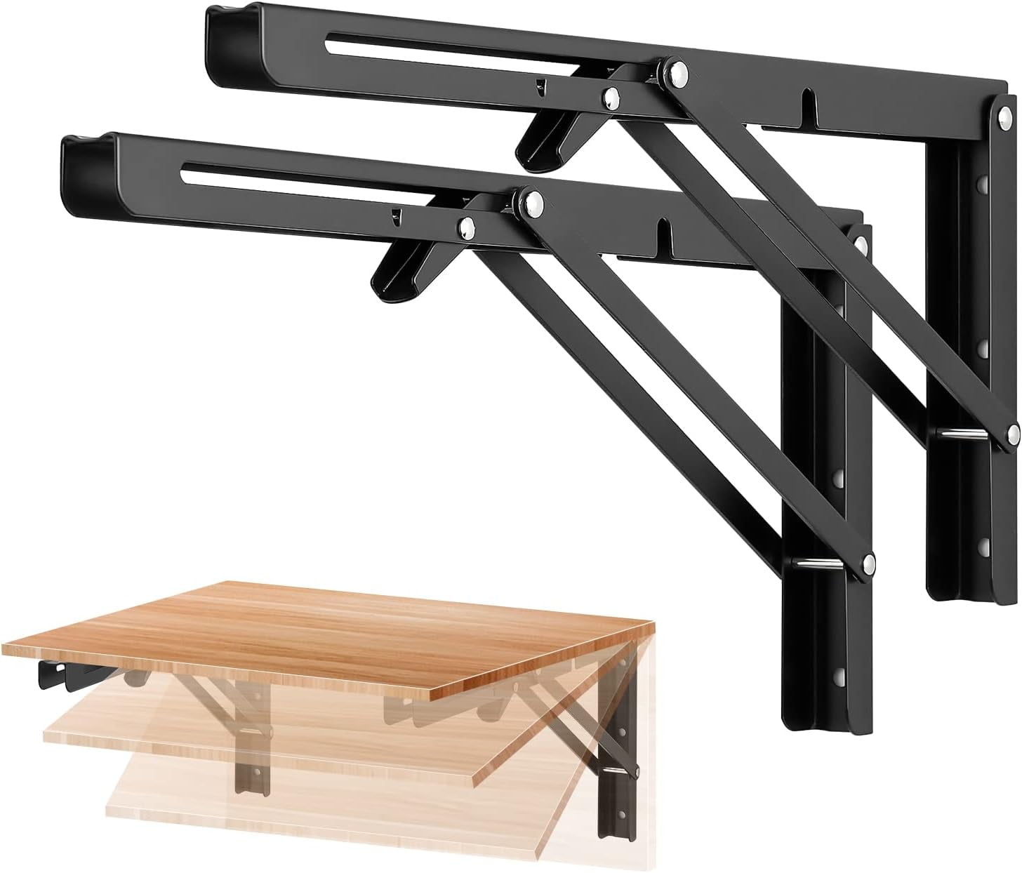 14 Inch Folding Shelf Brackets - Matte Black Collapsible Heavy Duty ...