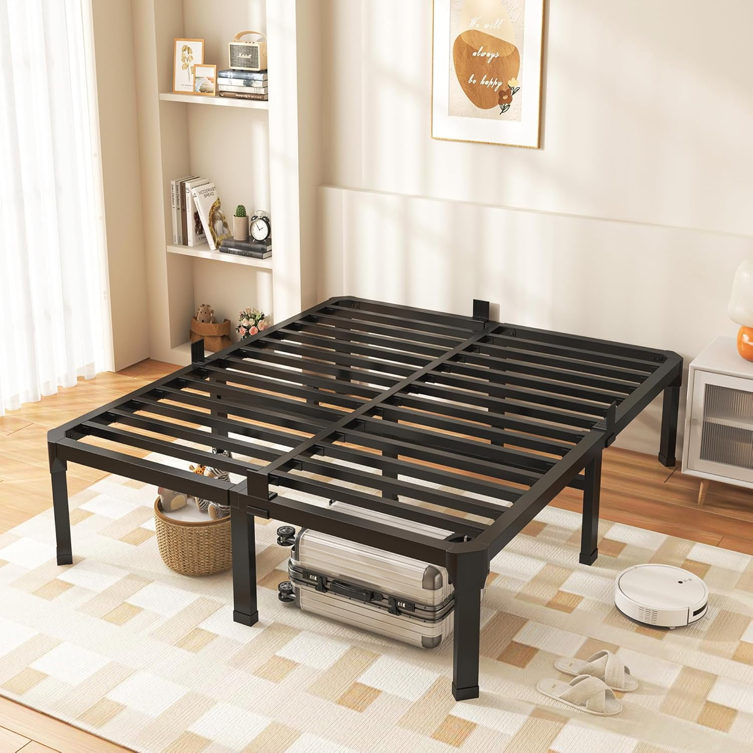 14 Inch Full Size Bed Frame with Mattress Slide Stopper - Double Black ...