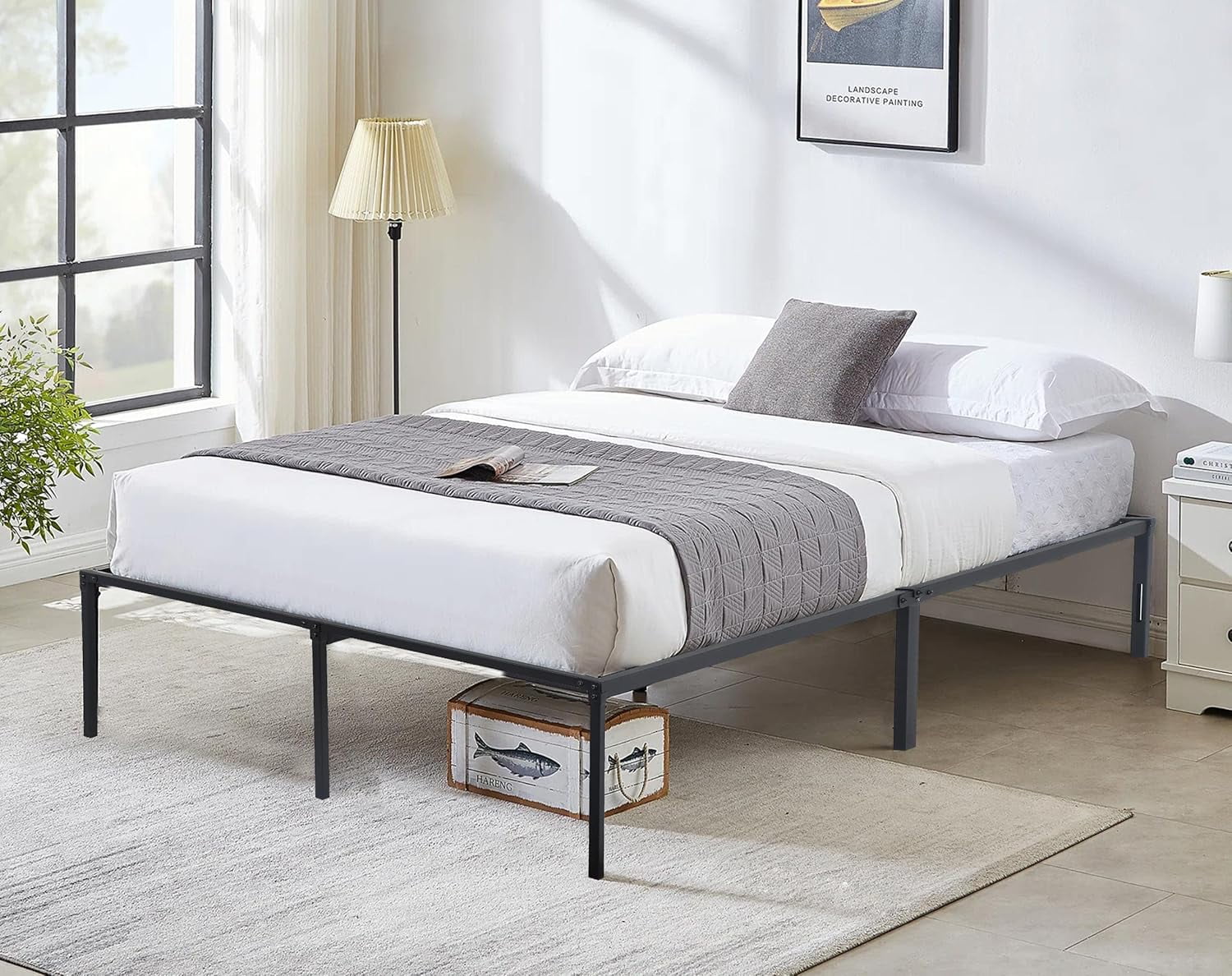 14 Inch Full Size Metal Bed Frame, Heavy Duty Bed Frame Metal Platform ...