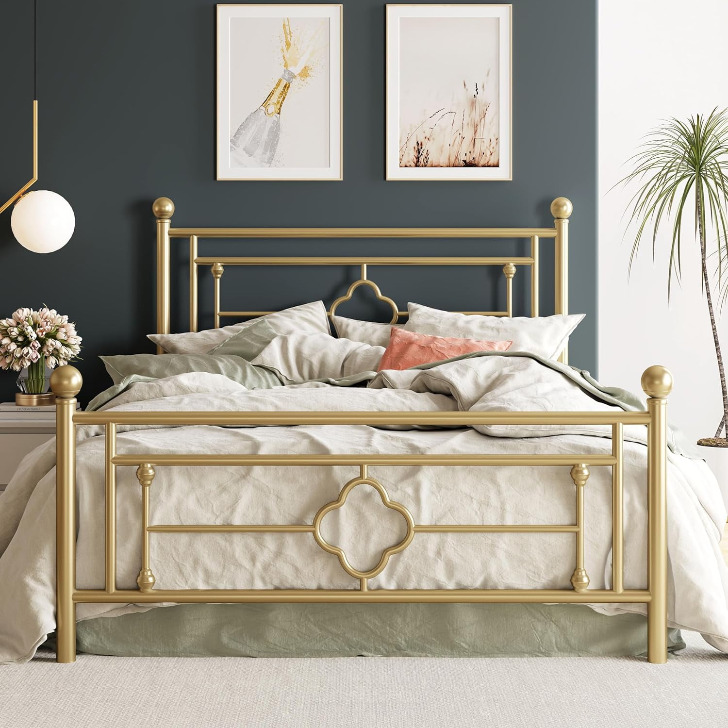 14 Inch Full Size Metal Platform Bed Frame with Vintage Victorian Style ...