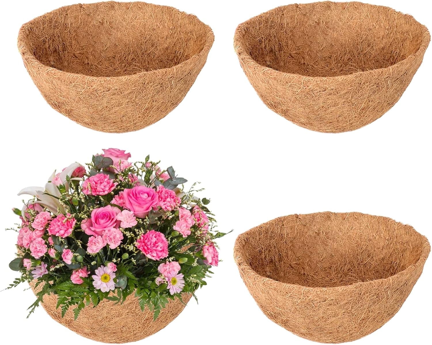 WLGJL 4Pcs 100% Natural Round Coconut Coco Fiber Planter Basket Liners ...