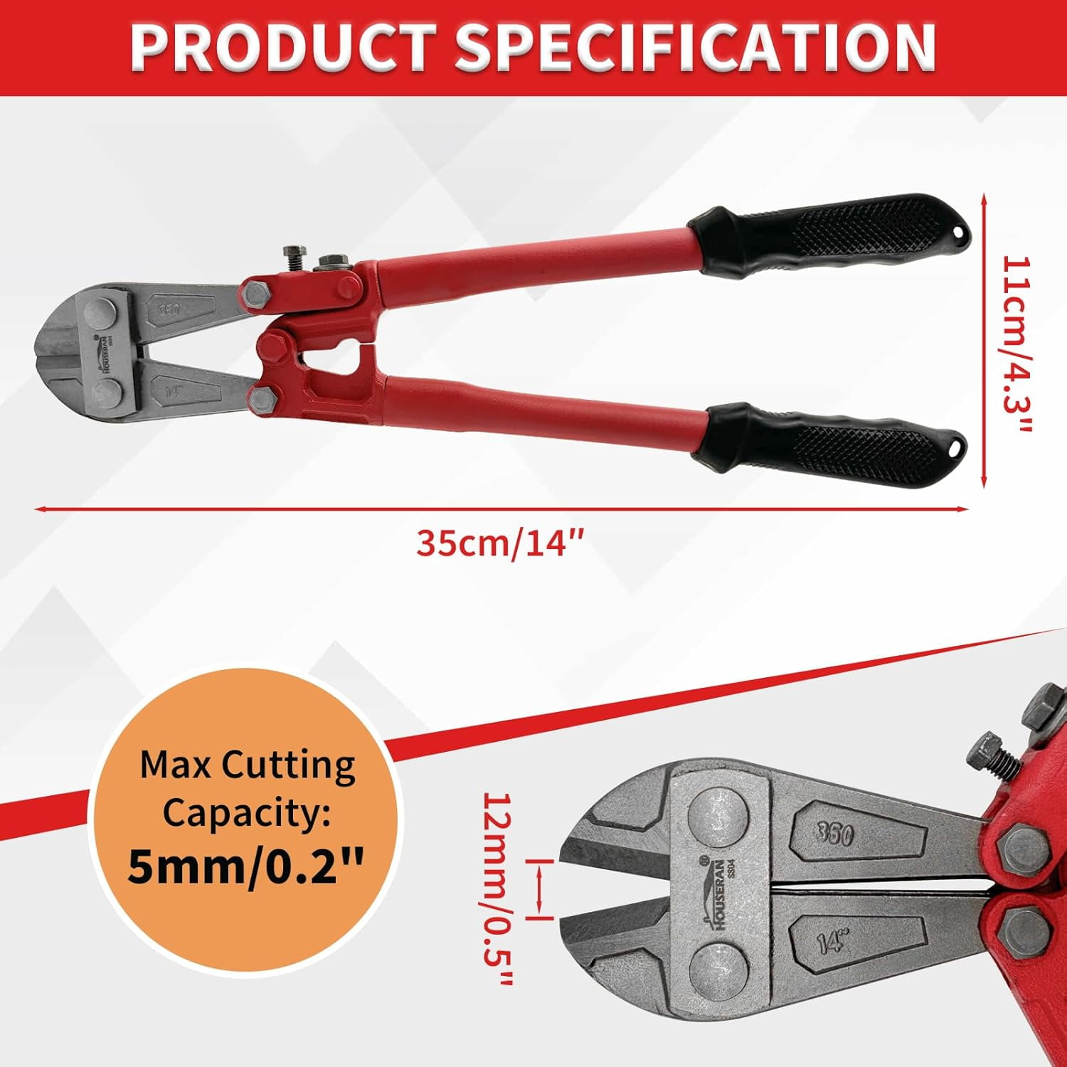 14 Inch Heavy Duty Bolt Cutter with Comfort Handle for Chains, Locks ...