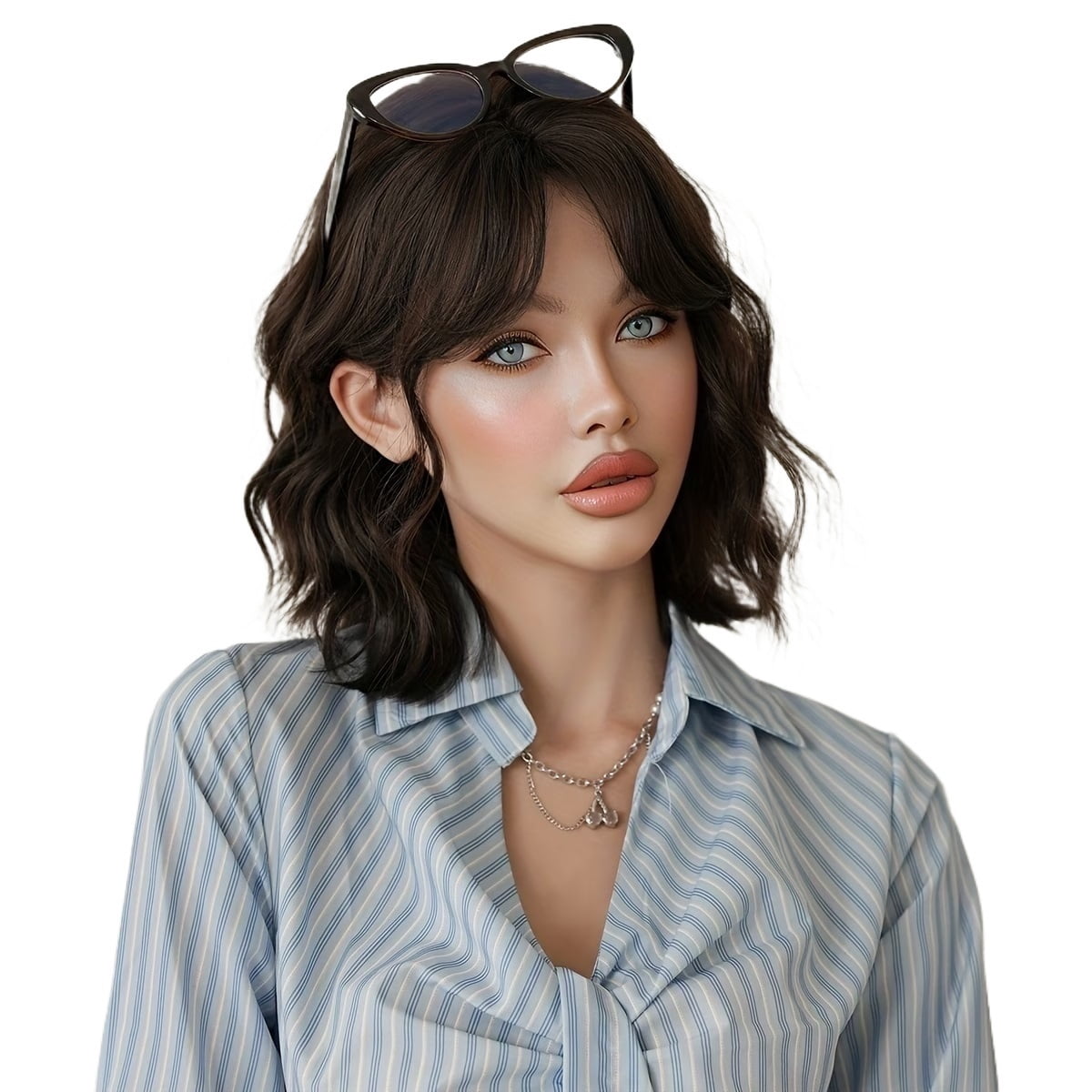 14 Inch High-Density Dark Brown Synthetic Hair Wig with Bangs for Women ...
