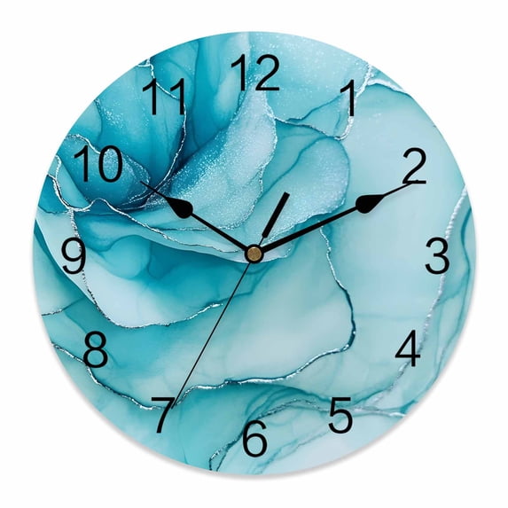 14 Inch Ink Art Wall Clock, Modern Blue Rose Shape Light Blue Lines ...