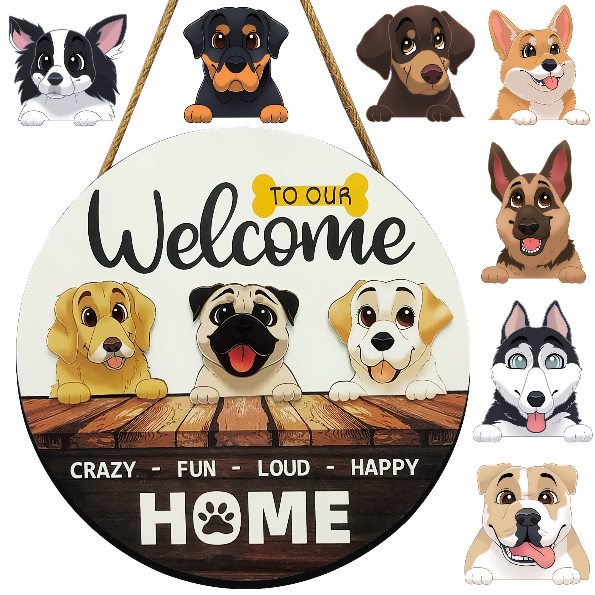 14 Inch Large Dog Welcome Home Sign For Front Door, Interchangeable ...