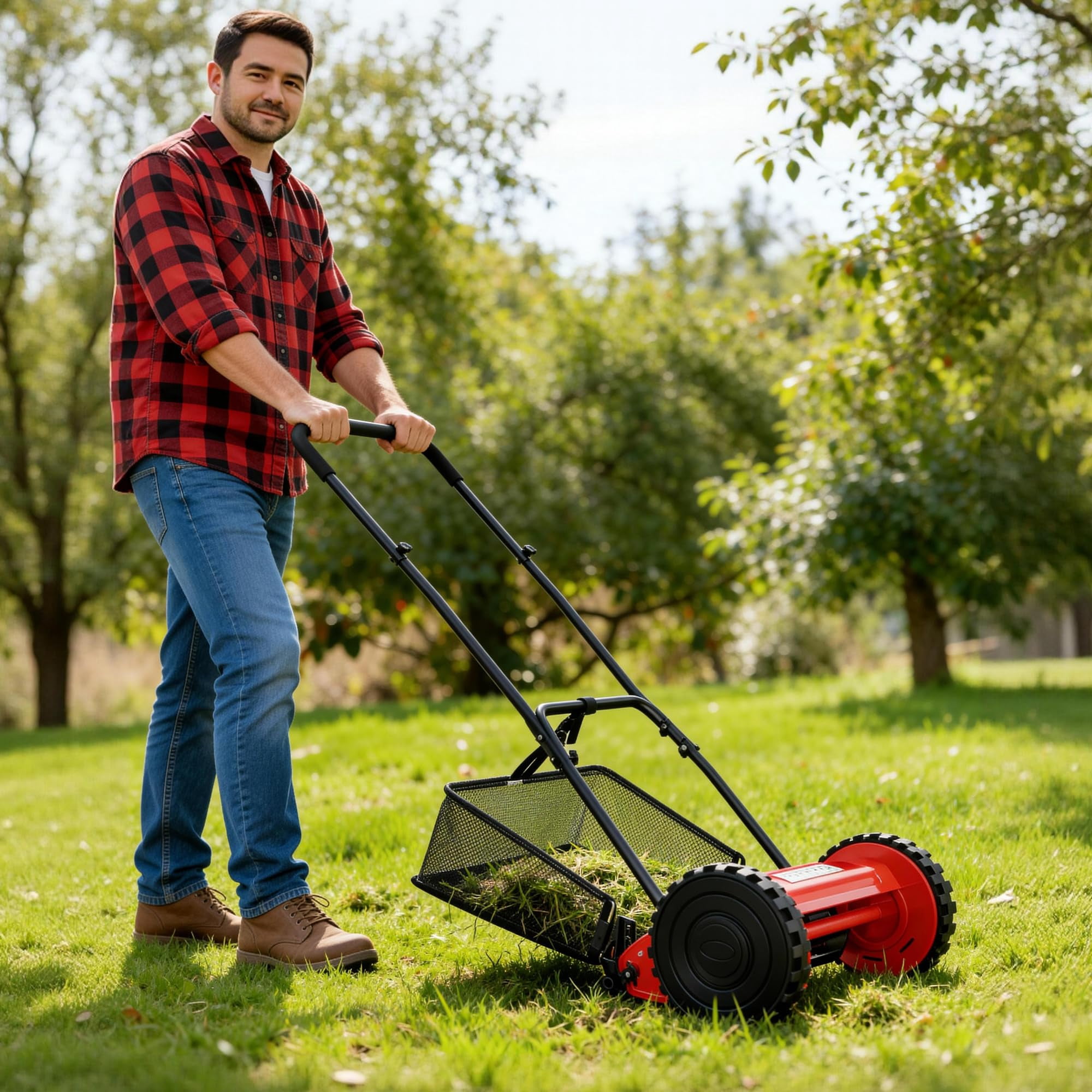 14-Inch Manual Reel Lawn Mower, Easy Push 5-Blade Walk-Behind Lawn ...
