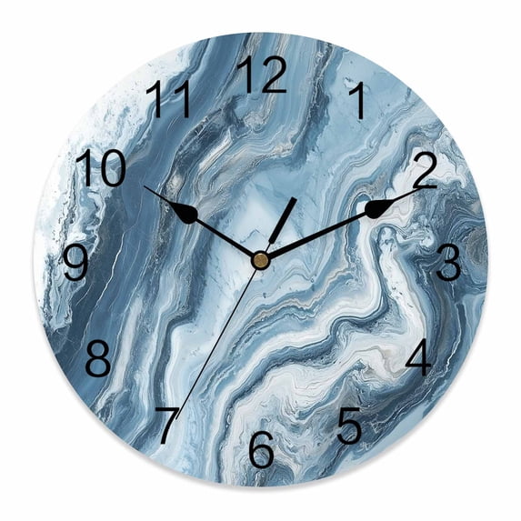 14 Inch Marble Texture Wall Clock, Abstract Light Blue White Gradient ...