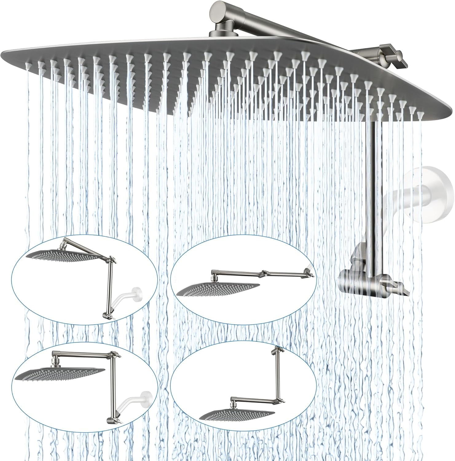 14 Inch All Metal Rain Shower Head with 16 Inch Adjustable Extension ...