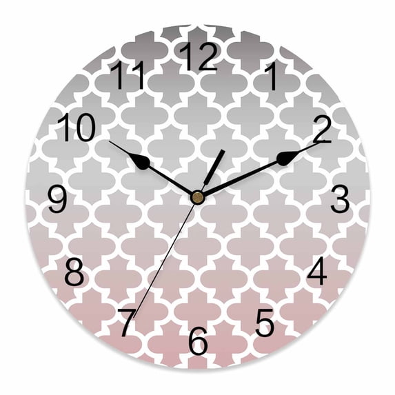 14 Inch Morocco Trellis Wall Clock, Abstract Geometric Grey Pink Ombre ...