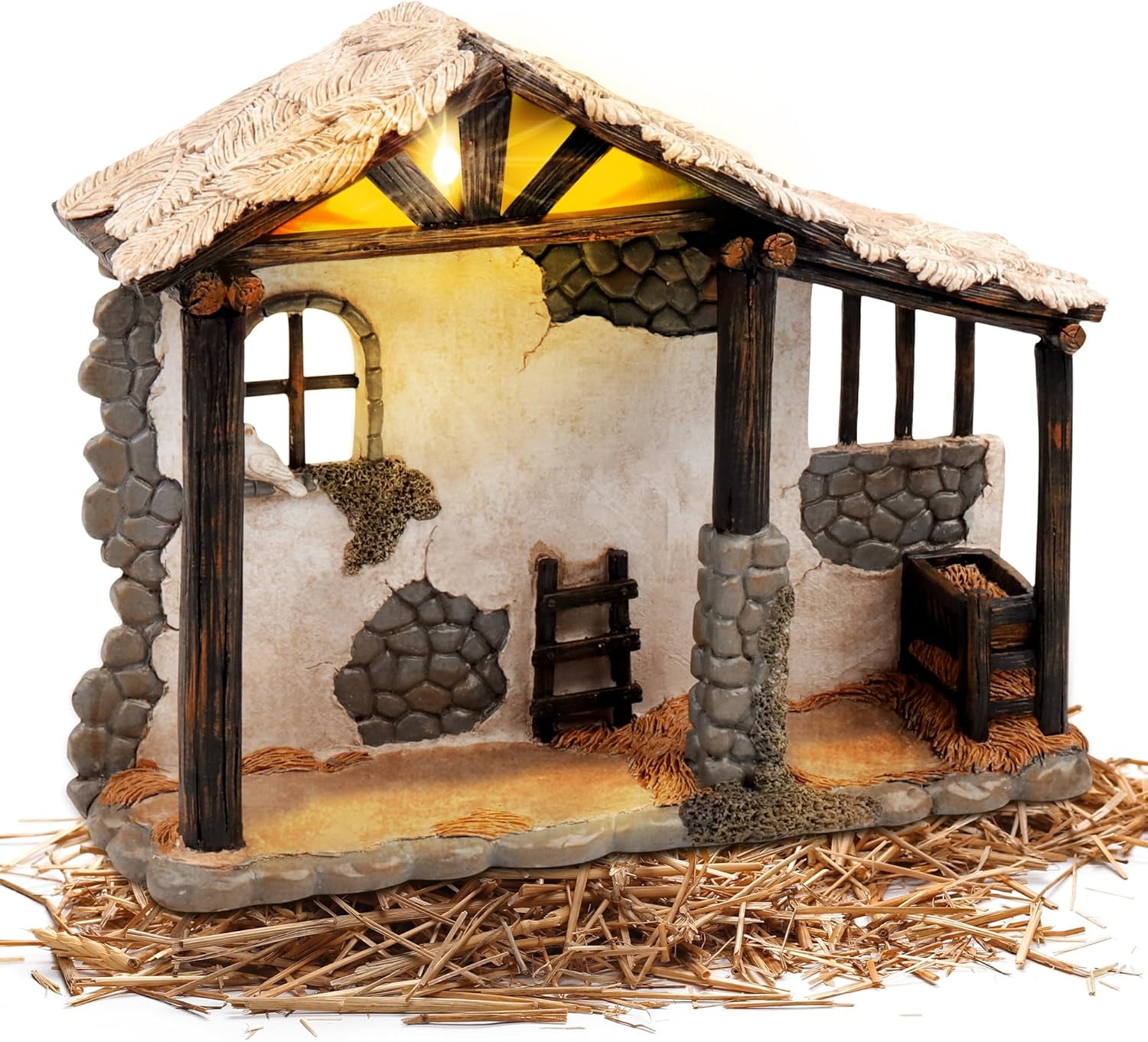 14 Inch Nativity Stable Manger Lighted Resin Decor Nativity Figurine ...