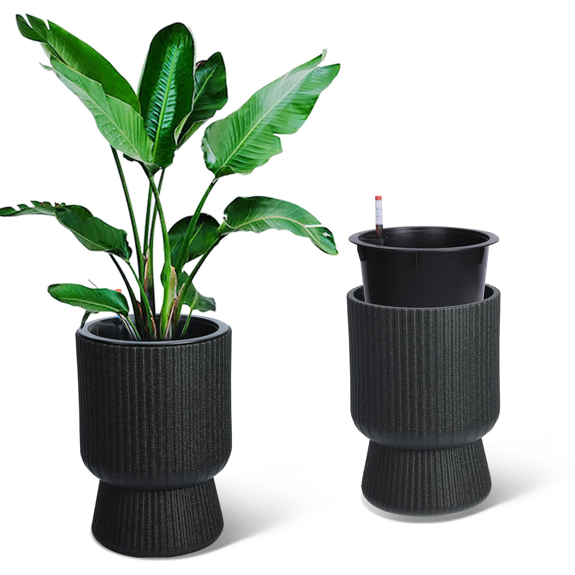 14 Inch Plant Pots, Self Watering Planters Set of 2 with Drainage Holes ...