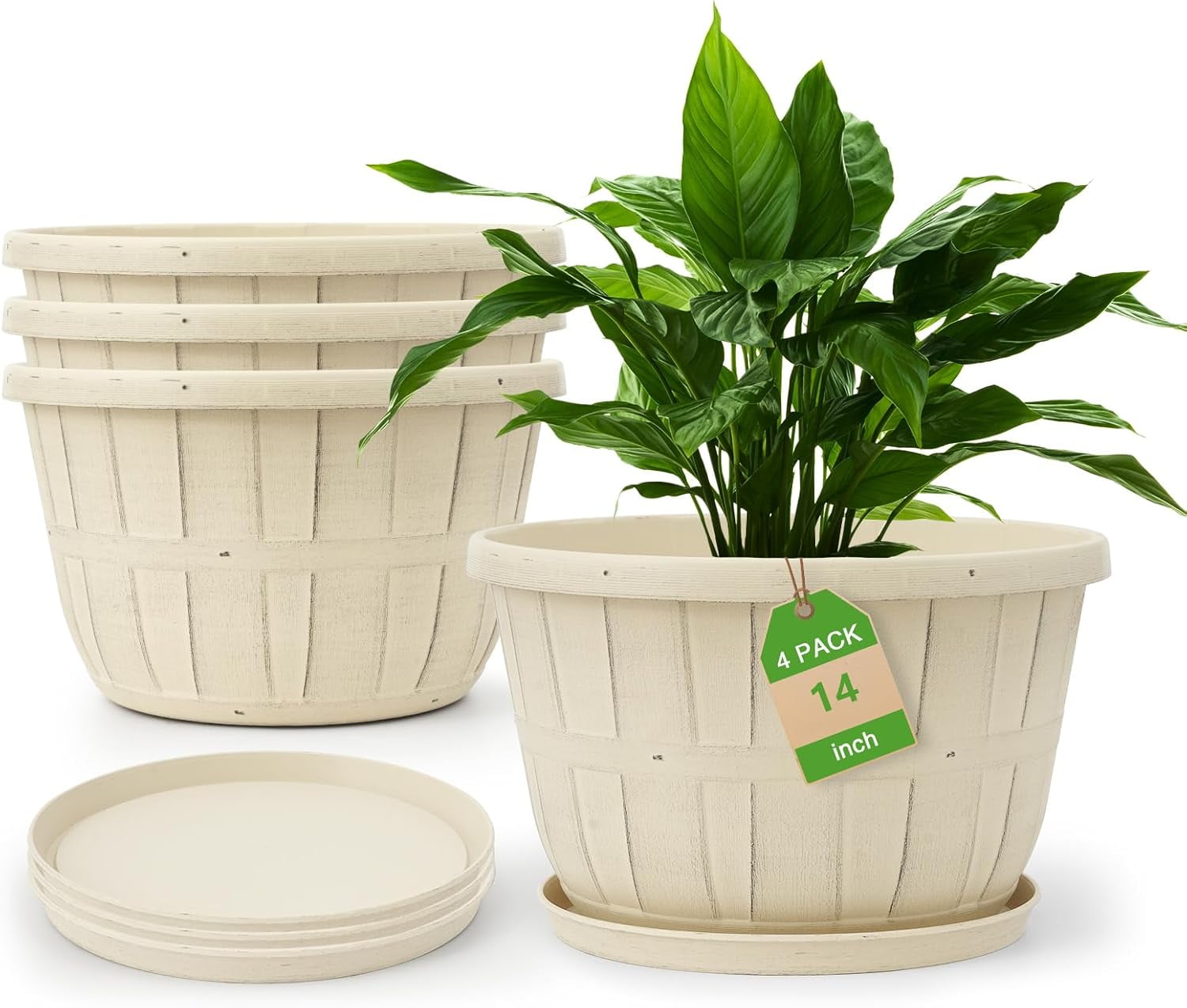 14 Inch Plastic-Flower-Pot-for-Indoor-Plants, 4 Pack Large Outdoor ...