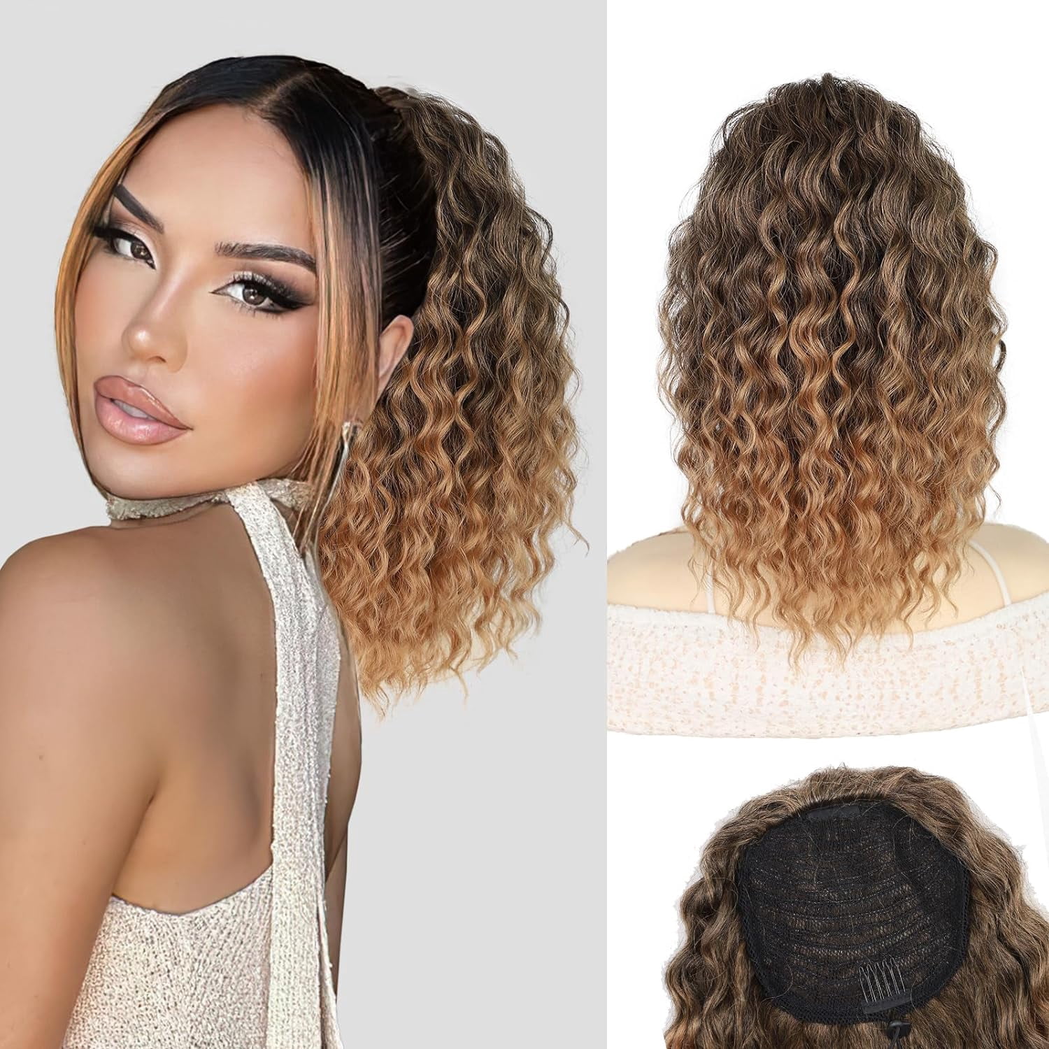 14 Inch Ponytail Extension Curly Drawstring Ponytail for Women Fake ...