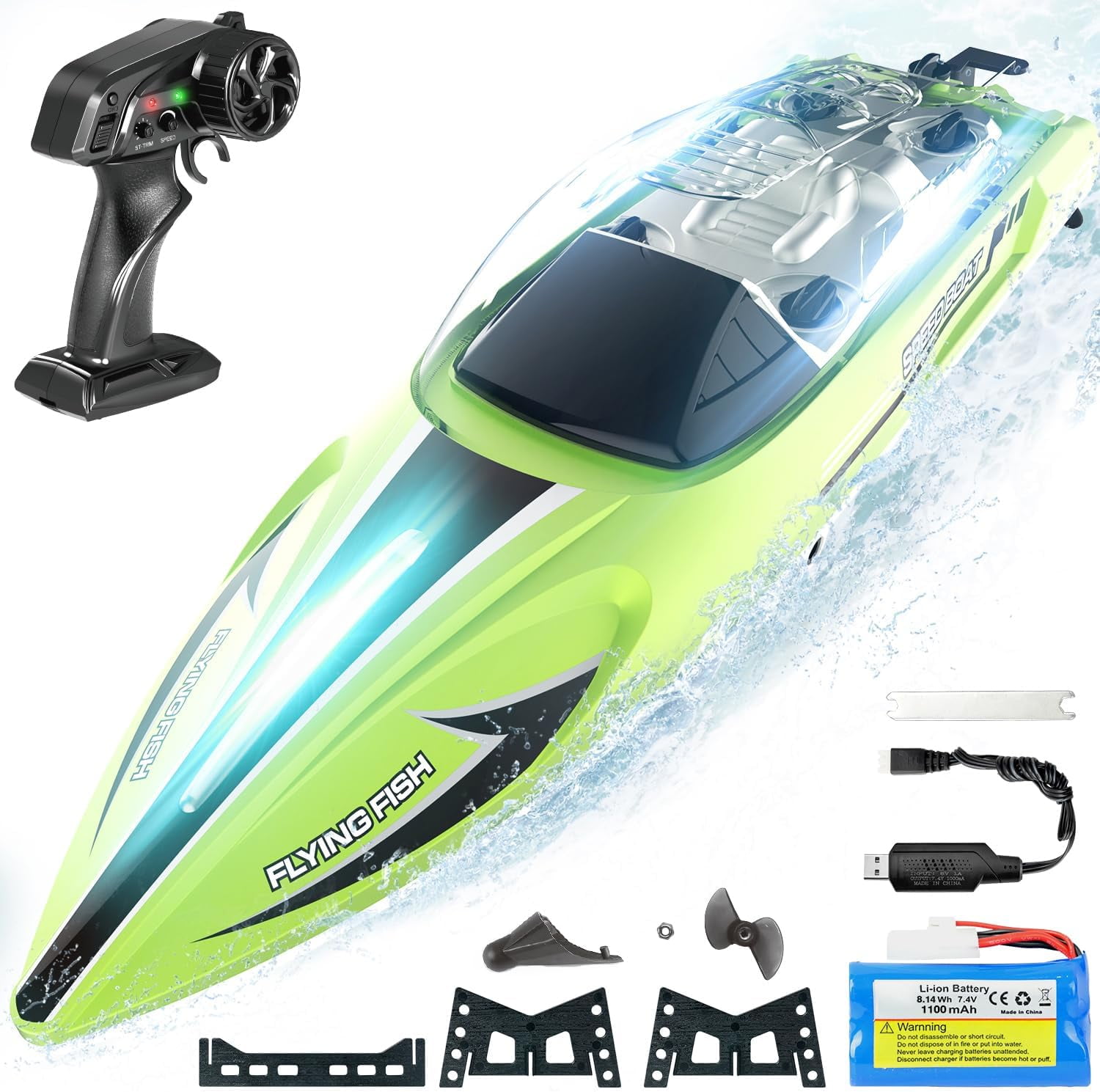 14 Inch RC Boat for Kids and Adults, 25 KPH Fast RC Speedboat with 1100 ...