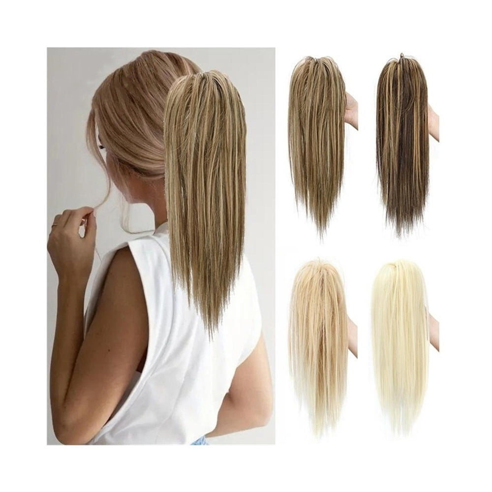 14 Inch Short Straight Ponytail Extensions for Women, Synthetic Claw ...
