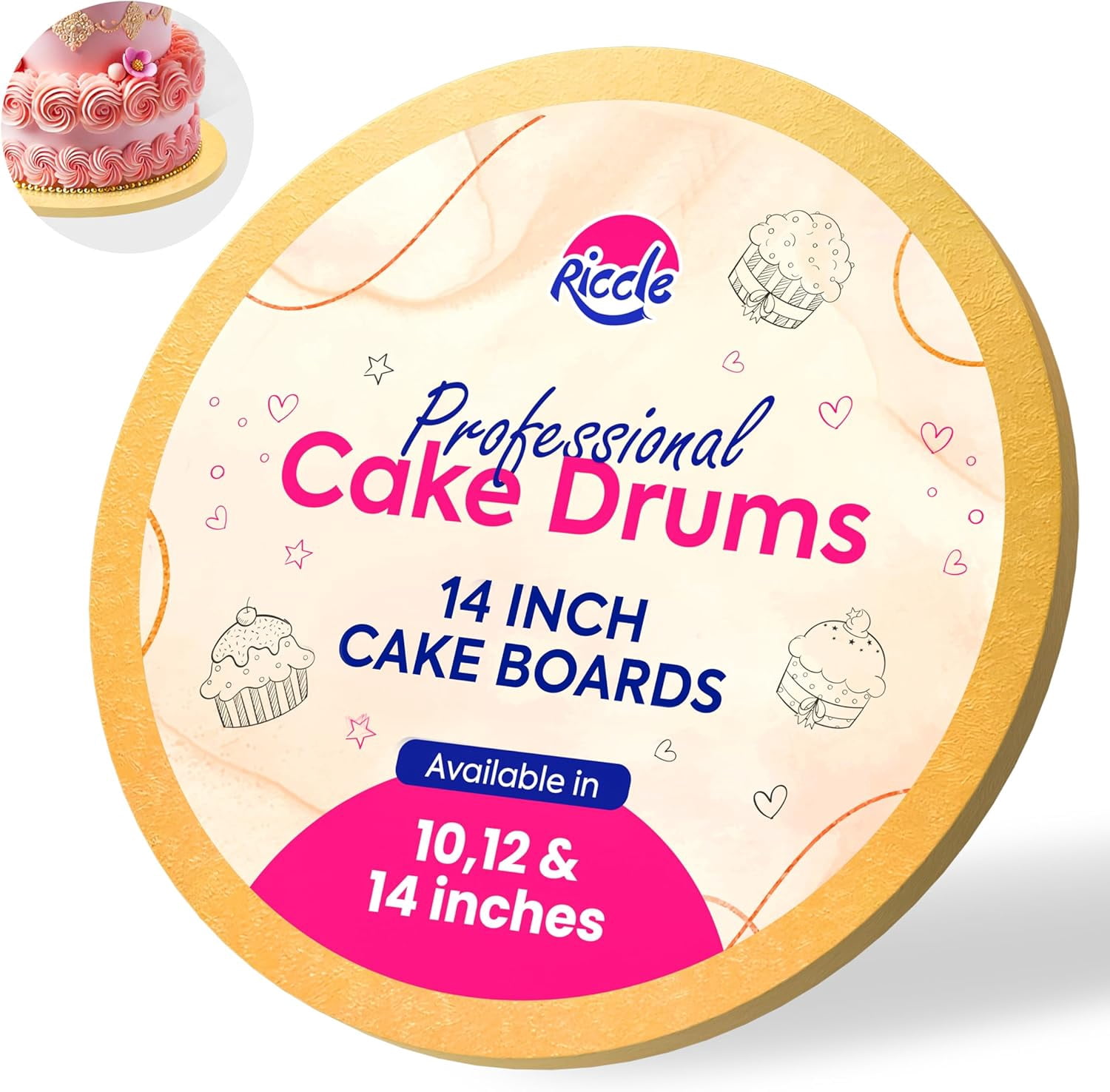 14 Inch Single Gold Cake Drum - Smooth-Edged Pack of 1 - Sturdy Boards ...