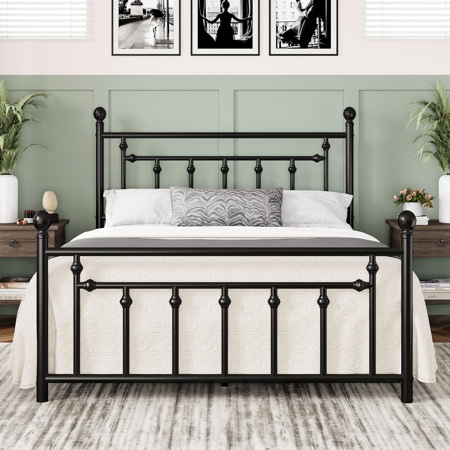 14 Inch Size Platform Bed Frame with Victorian Headboard and Footboard ...