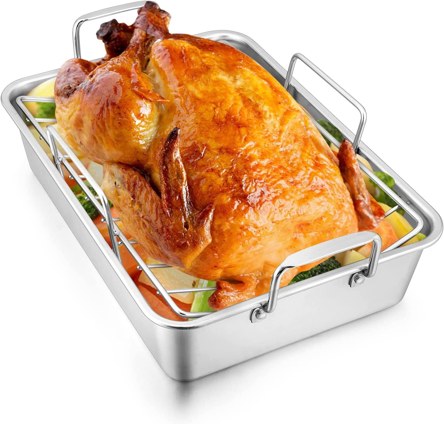 14 Inch Small Roasting Pan with Rack, Joyfair Deep Turkey Roaster & V ...