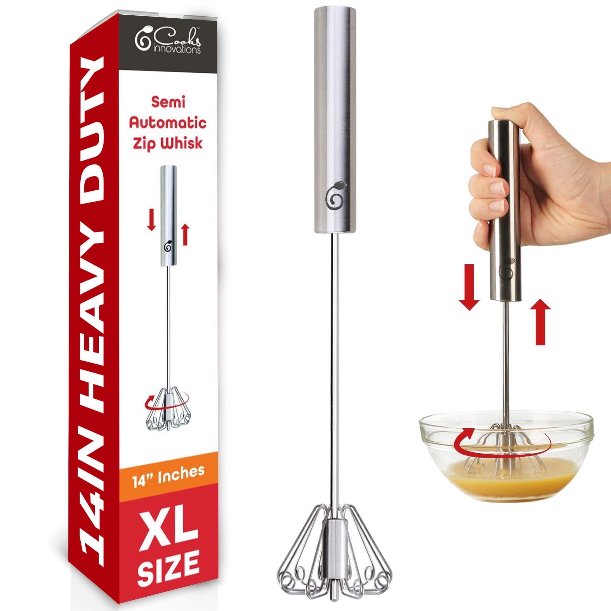 14-Inch Stainless Steel Push-Down Zip Whisk - Durable Rotary Hand Mixer ...