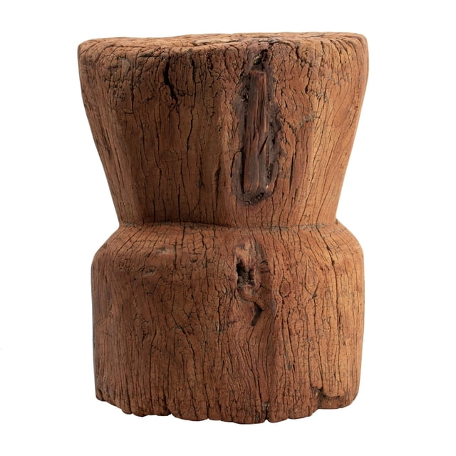 14 Inch Stool Table, Rustic Style, Tree Log Design, Distressed Wood ...
