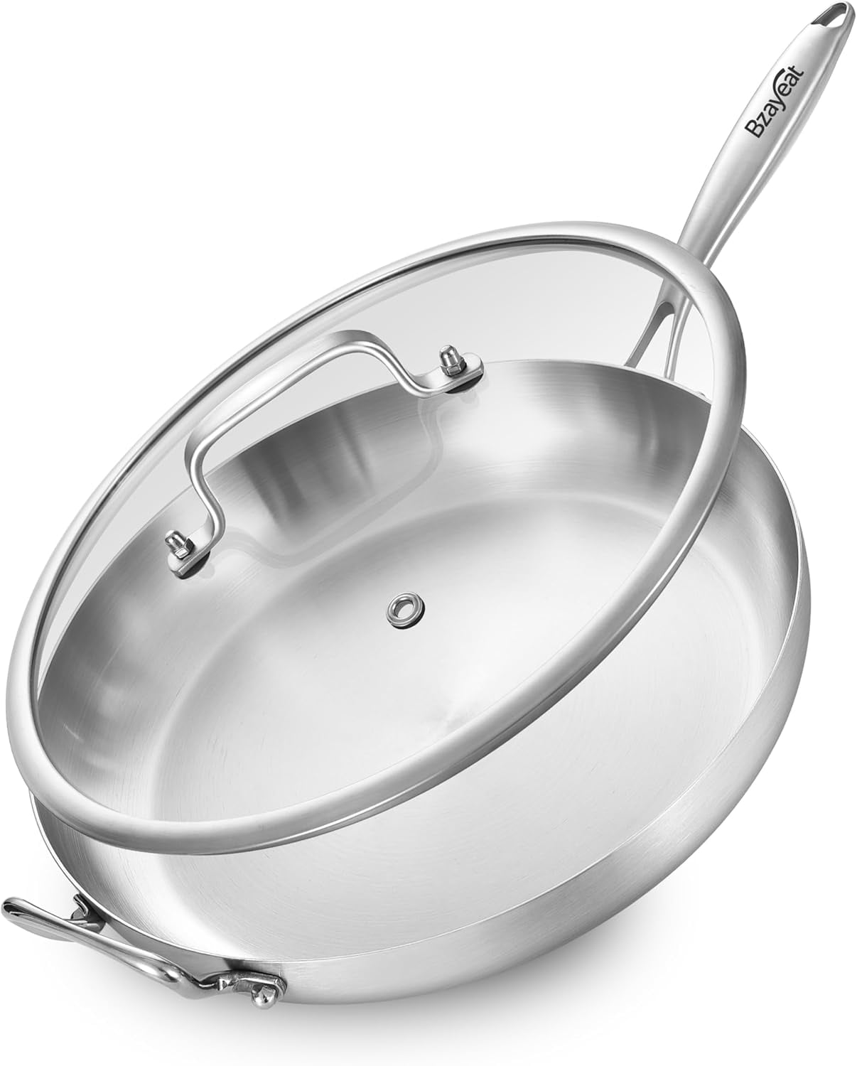 14-Inch Tri-Ply Stainless Steel Frying Pan with Lid & Detachable Handle ...