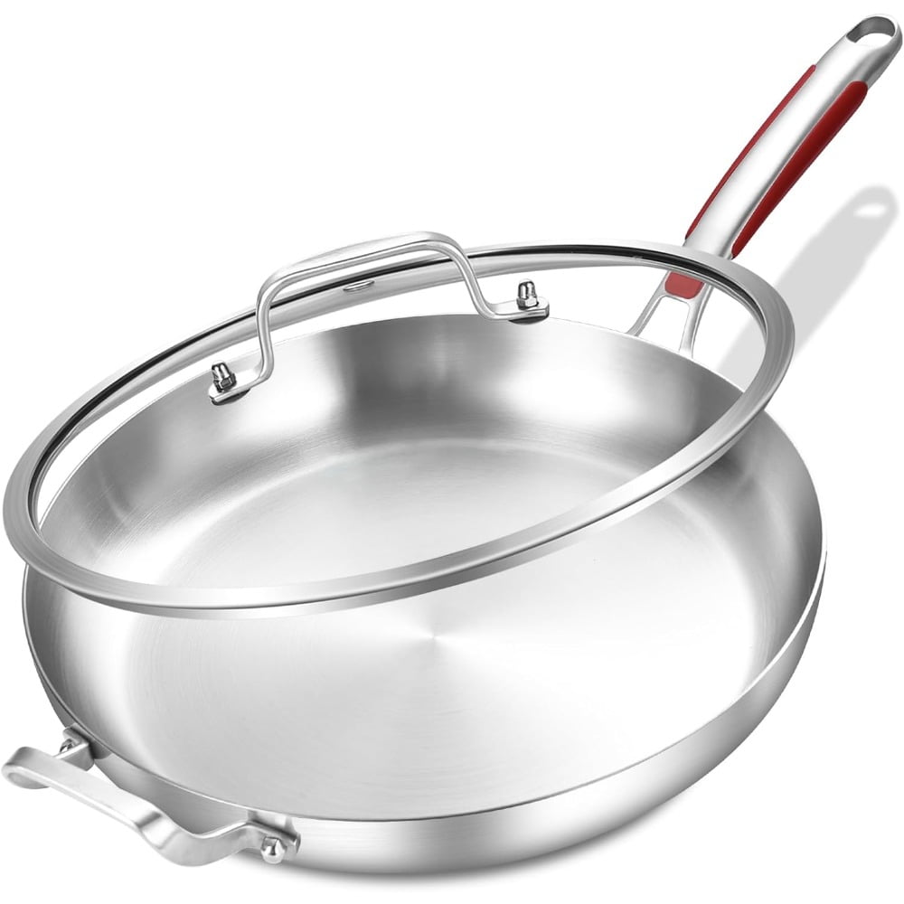 14-Inch Tri-Ply Stainless Steel Large Skillet with Lid,Large Frying Pan ...