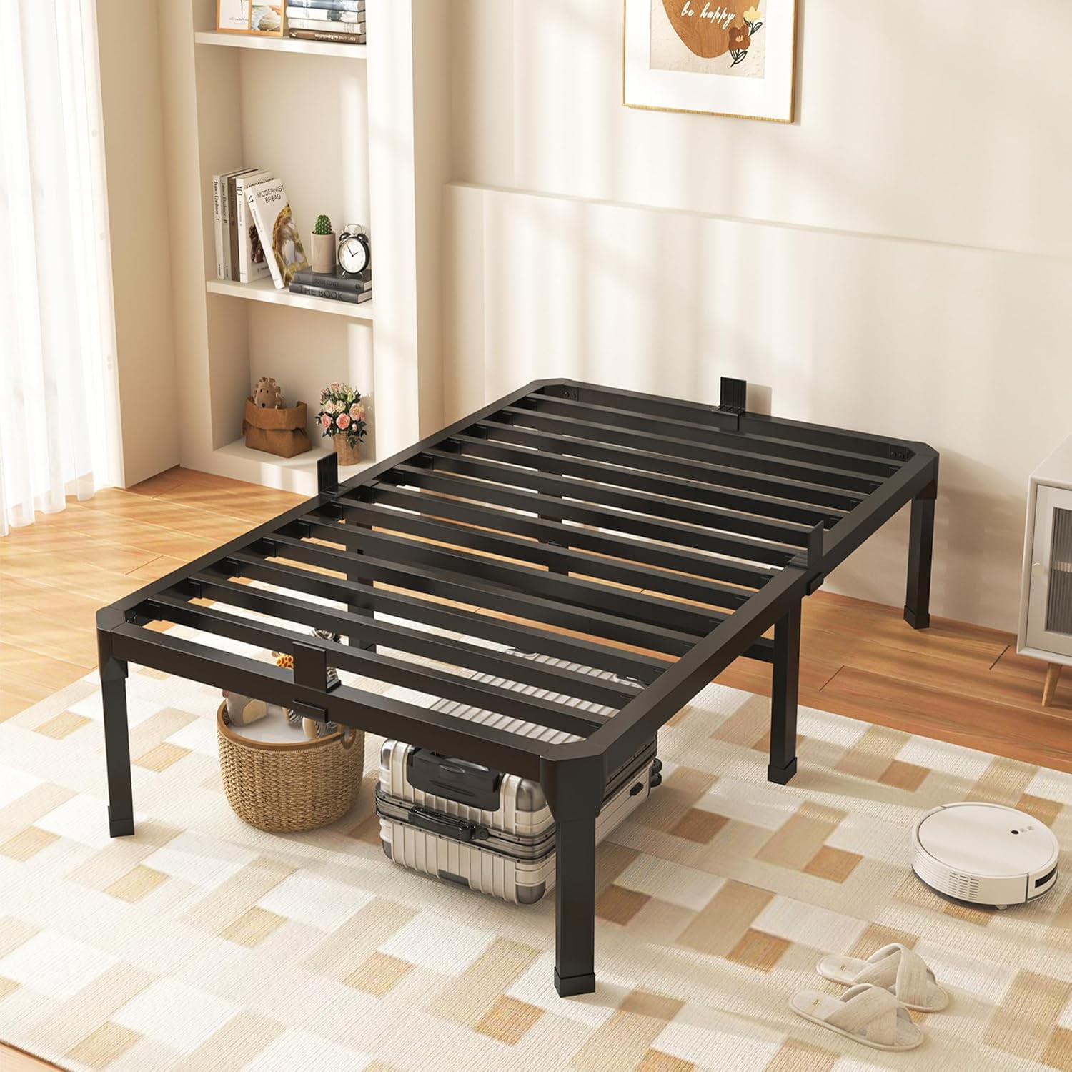 14 Inch Twin Size Bed Frame with Mattress Slide Stopper - Single Black ...