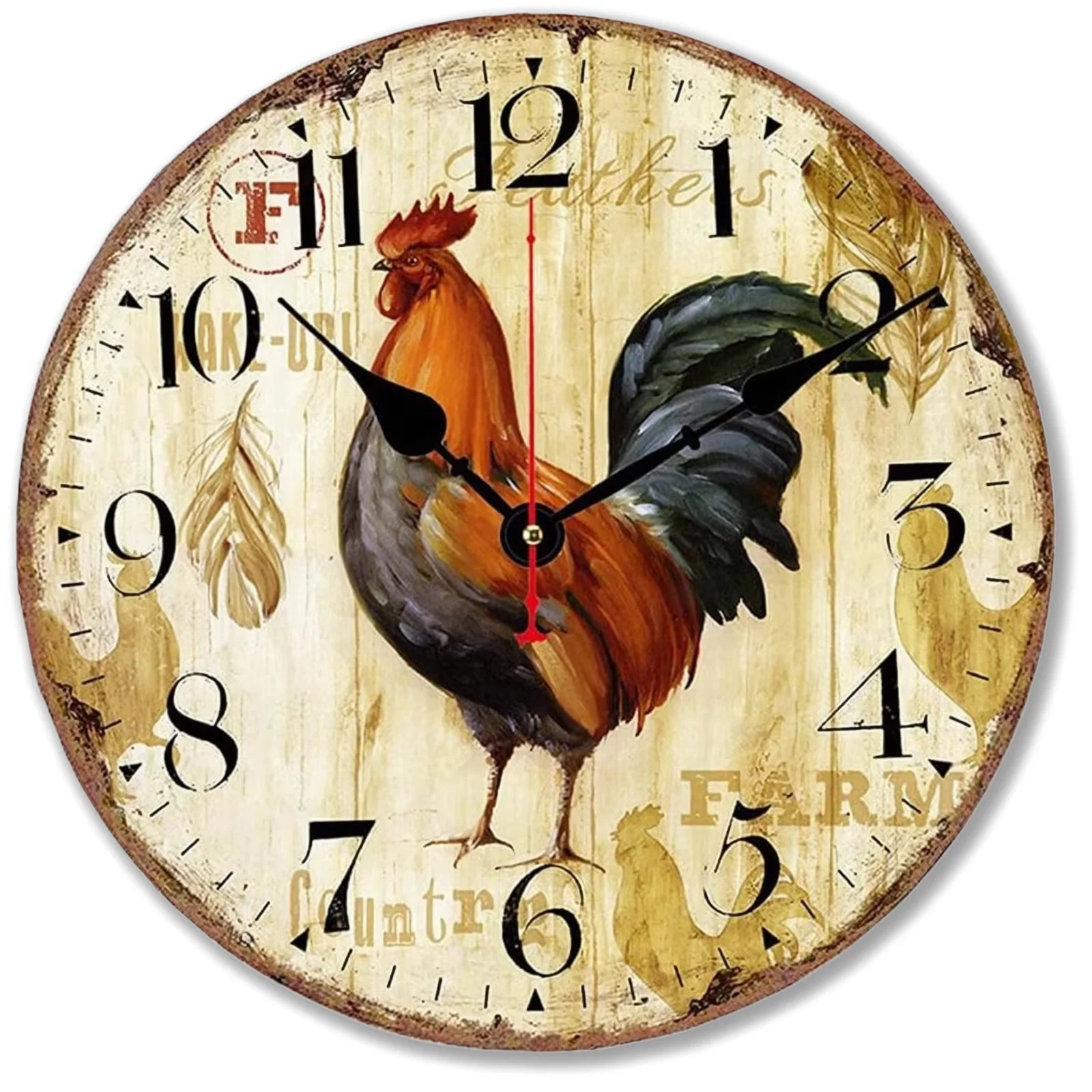 14 Inch Vintage Farmhouse Kitchen Wall Clocks, Rustic Rooster Clock for ...