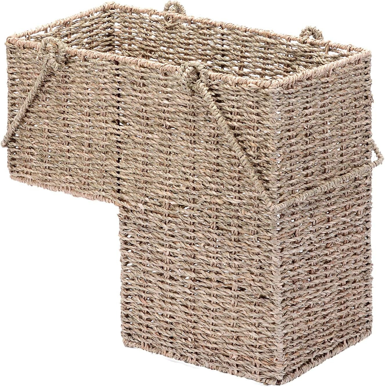 14-Inch Wicker Stair Case Basket with Handles | Handmade Woven Seagrass ...