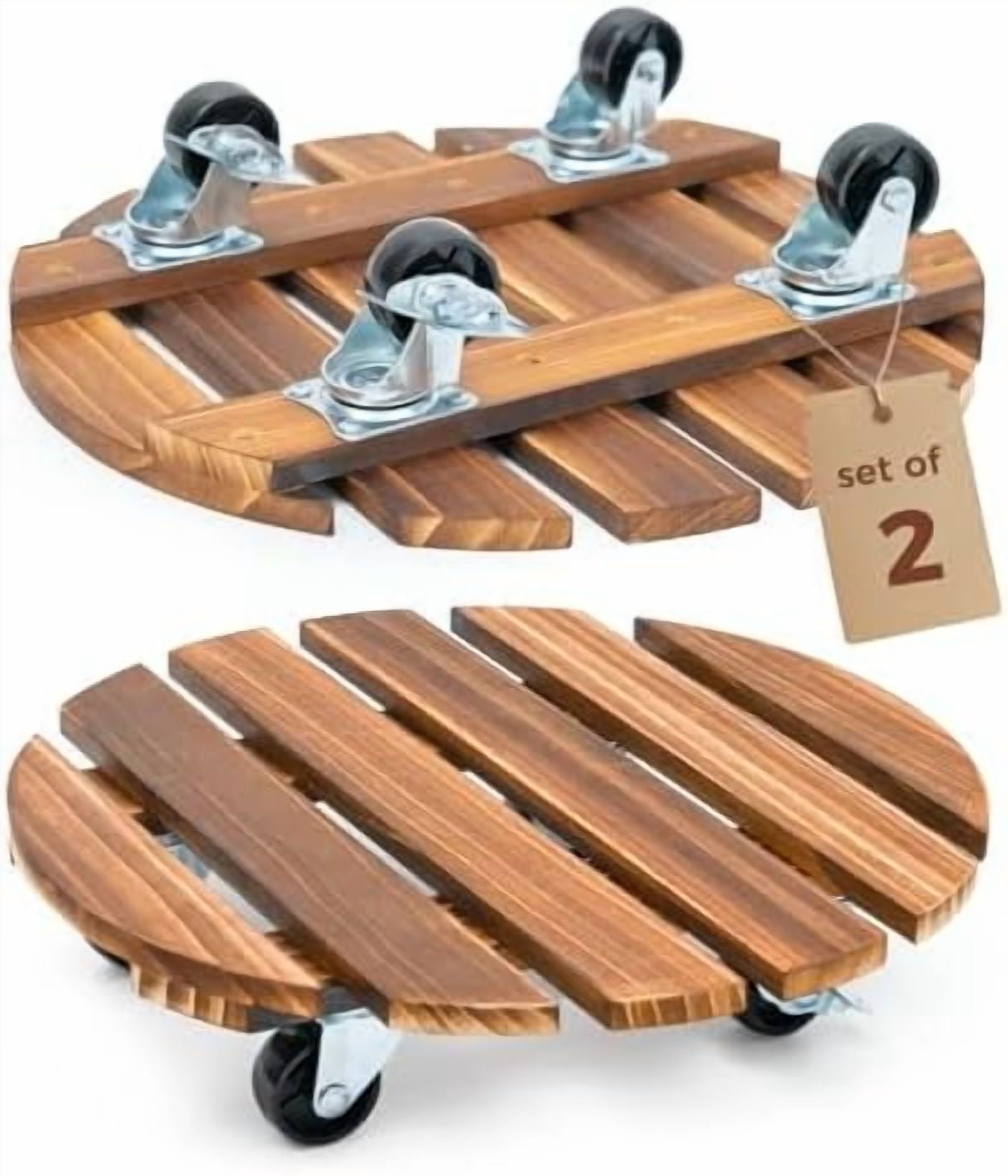 14 Inch Wood Plant Caddy with Wheels – Heavy-Duty Plant Dolly with 240 ...