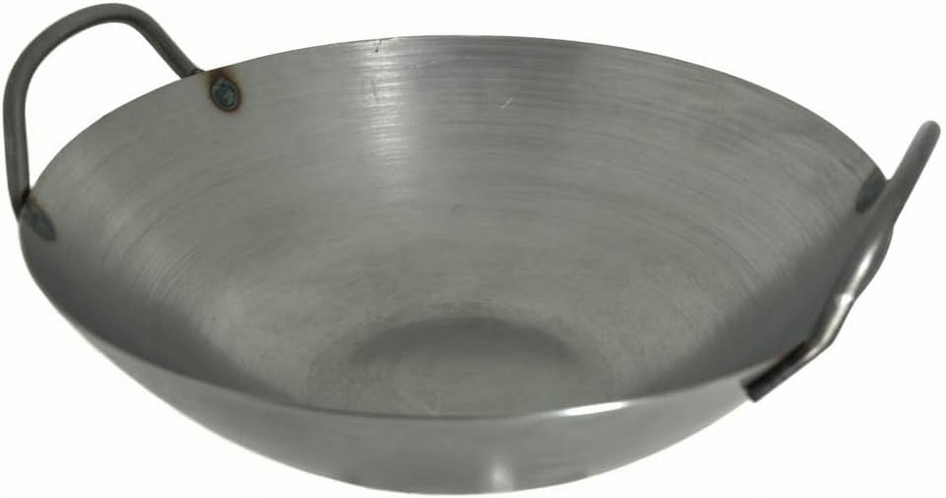 14 Inches Carbon Steel Flat Bottom Wok with Two Side Handle, 14 Gauge ...