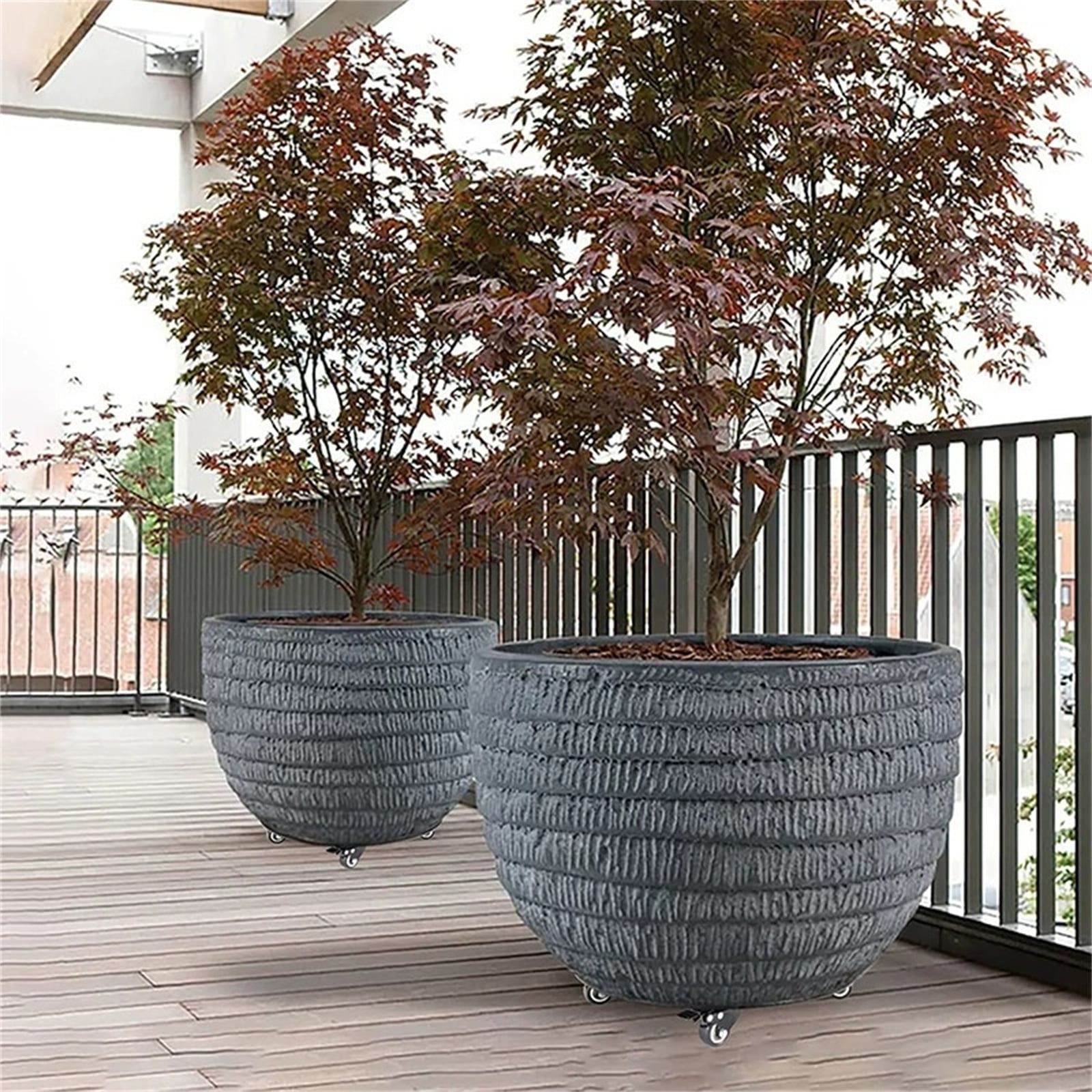 14 Inches Flower Pots Round Light Gray Indoor Outdoor Fake Plants Pots ...