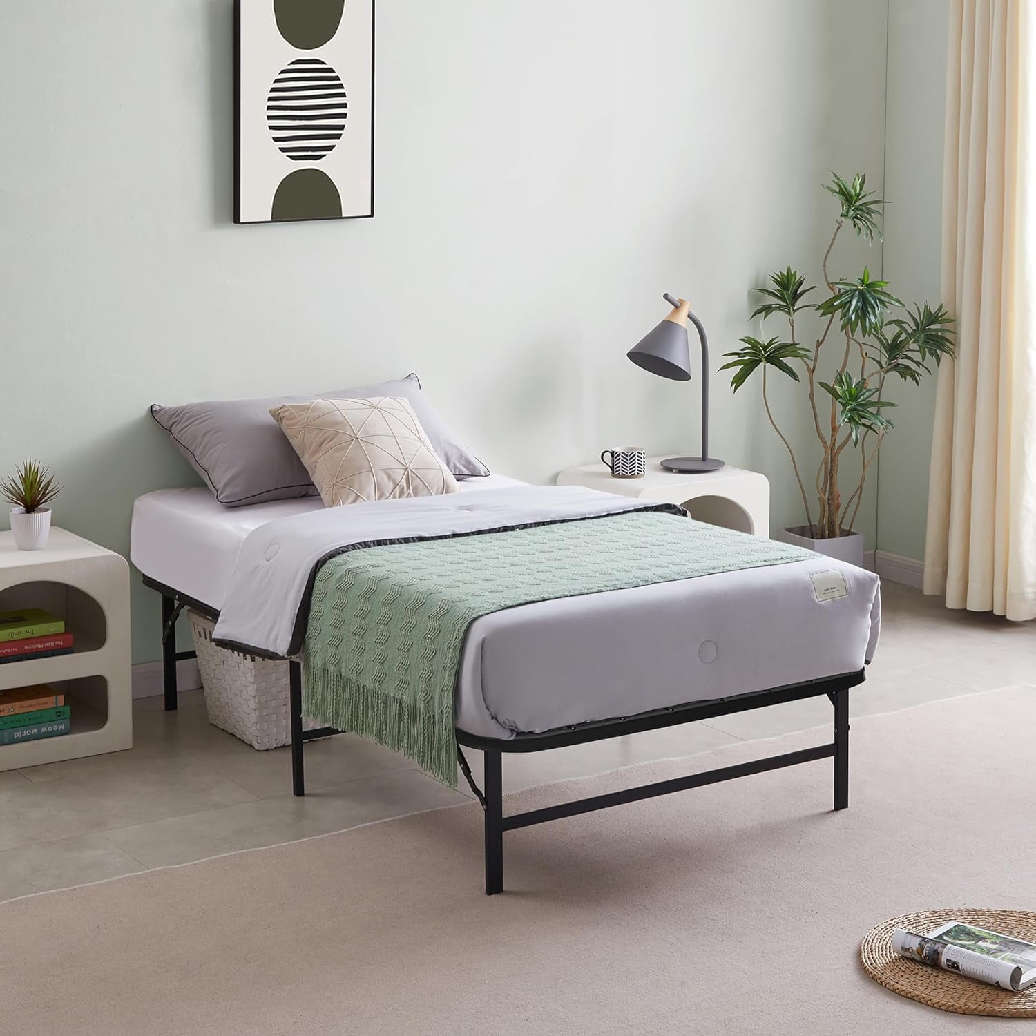 14 Inches High Metal Folding Bed Frame, No Tools Required, Platform ...