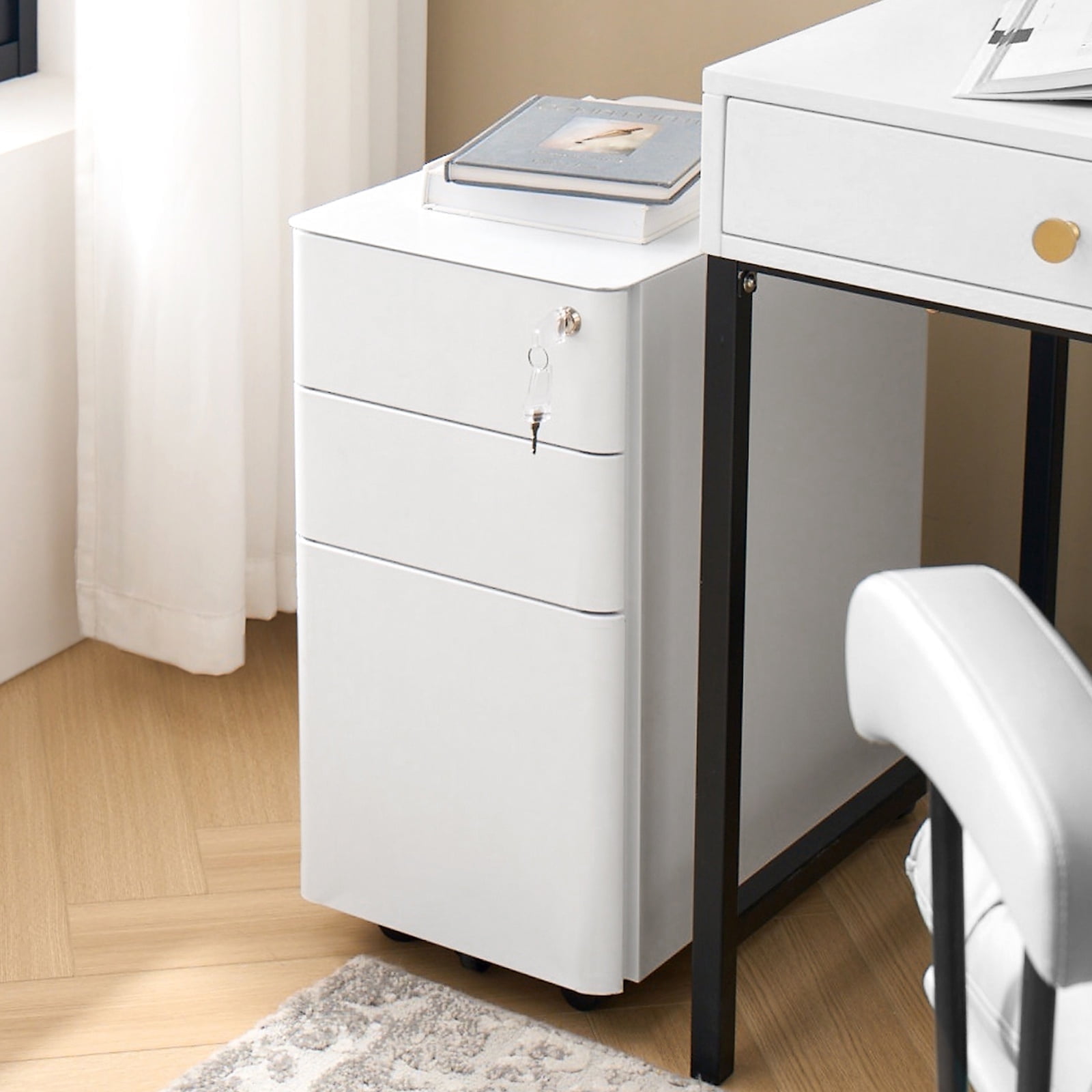 14 Karat Home 3 Drawers Small Metal File Cabinet with Lock for Filing ...