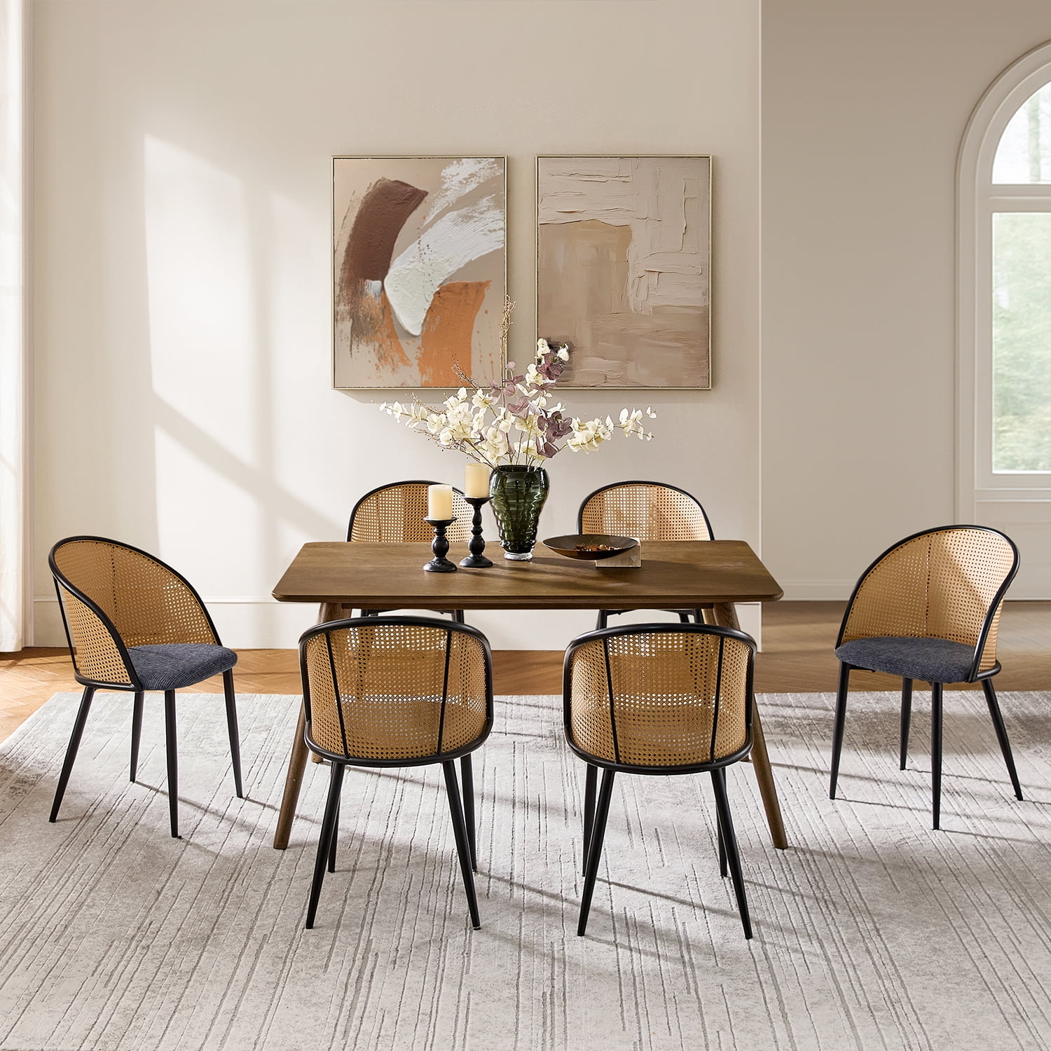 6 Pieces Ratten Dining Chairs High Elasticity Sponge Seat Kitchen ...