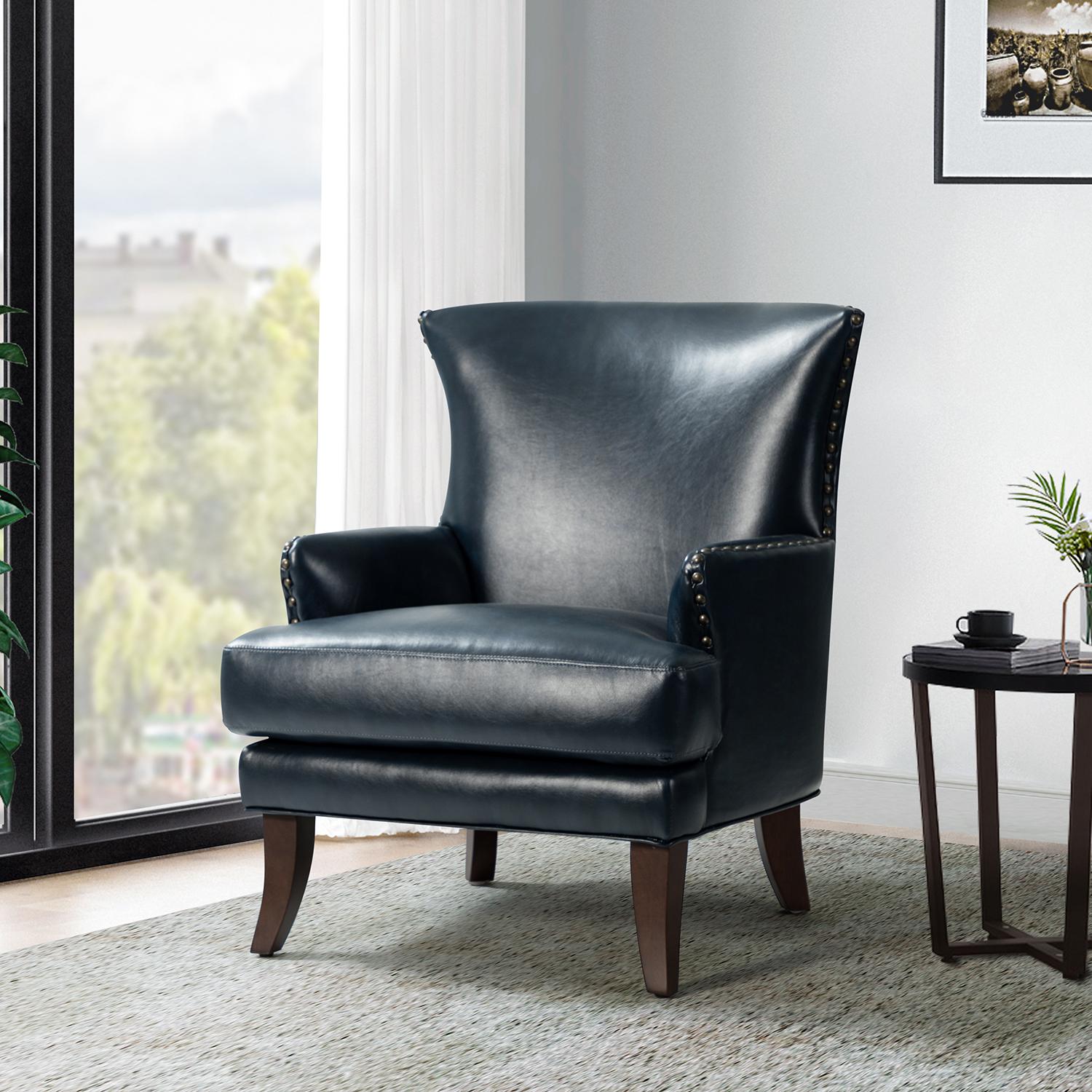 14 Karat Home Faux Leather Accent Chair Nailhead Trim Wingback Armchair ...