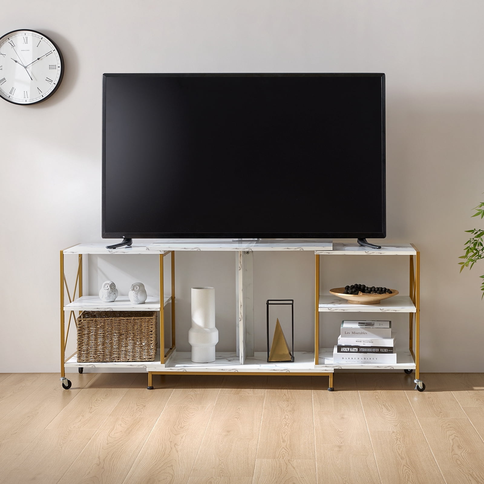 14 Karat Home Flexible White TV Stand for TVs up to 70", Entertainment ...