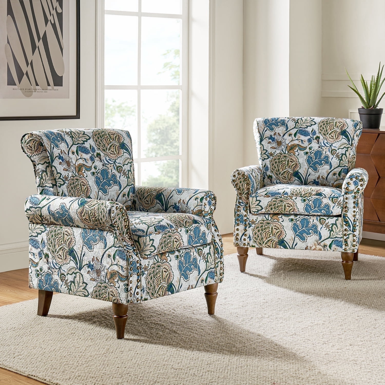 Traditional Upholstered Wingback Armchairs, Set of 2 for Living Room ...
