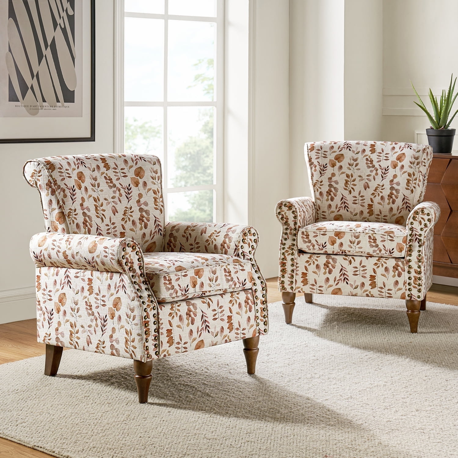 Elegant Upholstered Wingback Armchairs Set for Living Room, Pair of ...