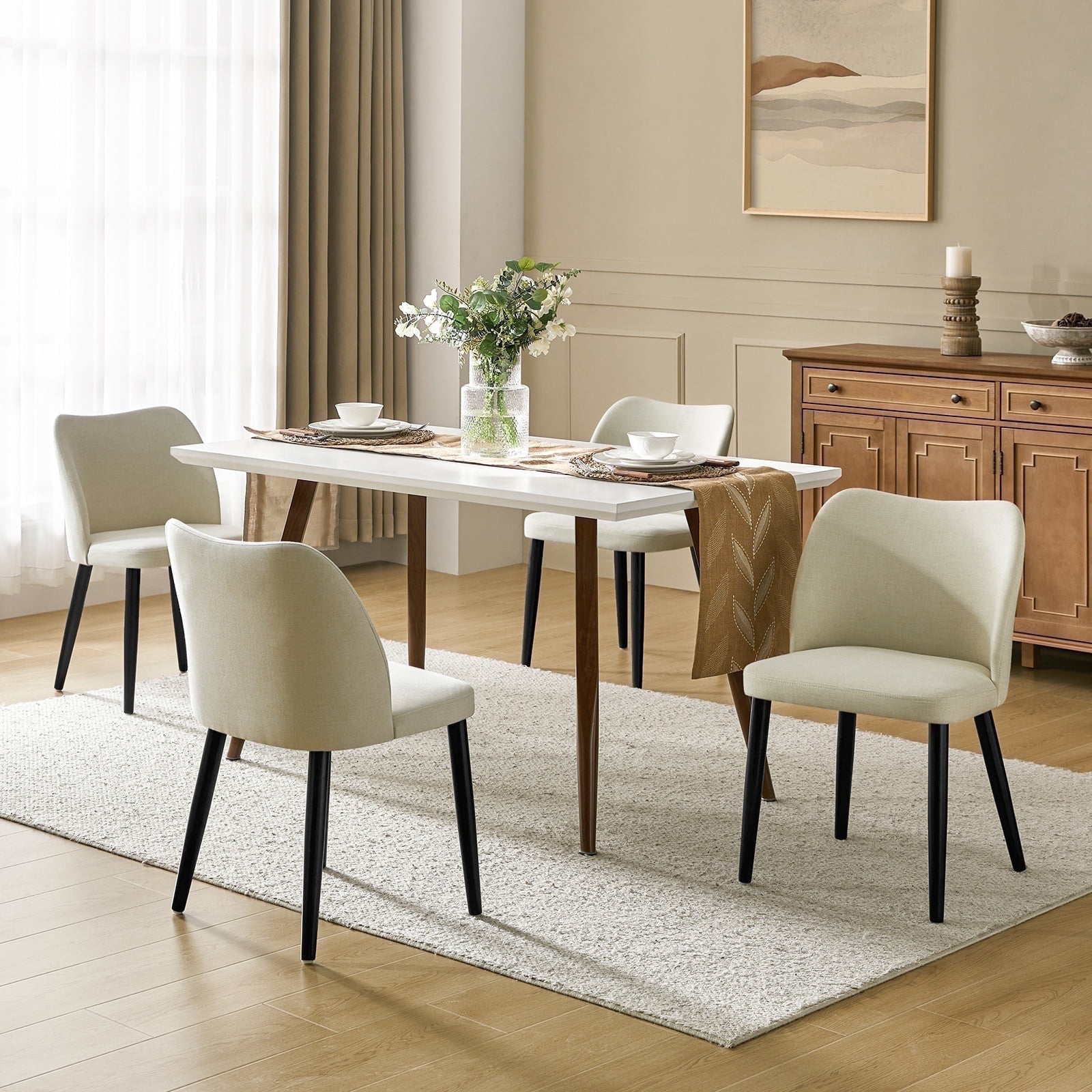 14 Karat Home Ivory Dining Chairs Set of 4 Upholstered Solid Wood ...