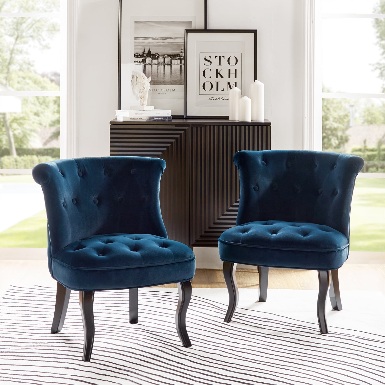 Blue Armless Accent Chairs