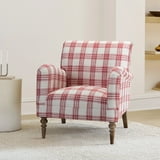 Plaid Accent Chair Wooden Legs Upholstered Armchair Sofa Bedroom Home ...