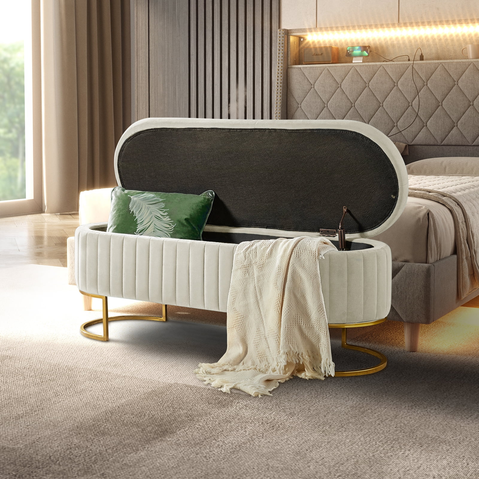 14 Karat Home Storage Bench Ottoman with 2 Footstools Large Oval ...