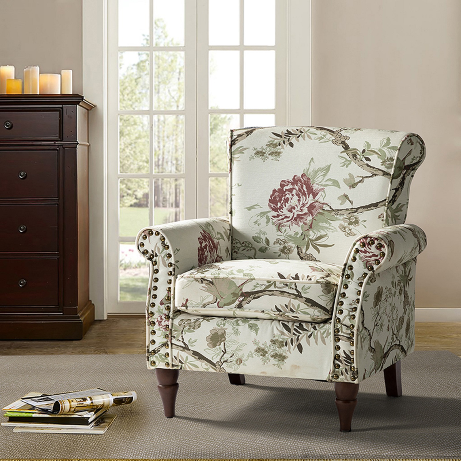 Anya Wingback Accent Arm Chair, Multicolored Floral - Walmart.com