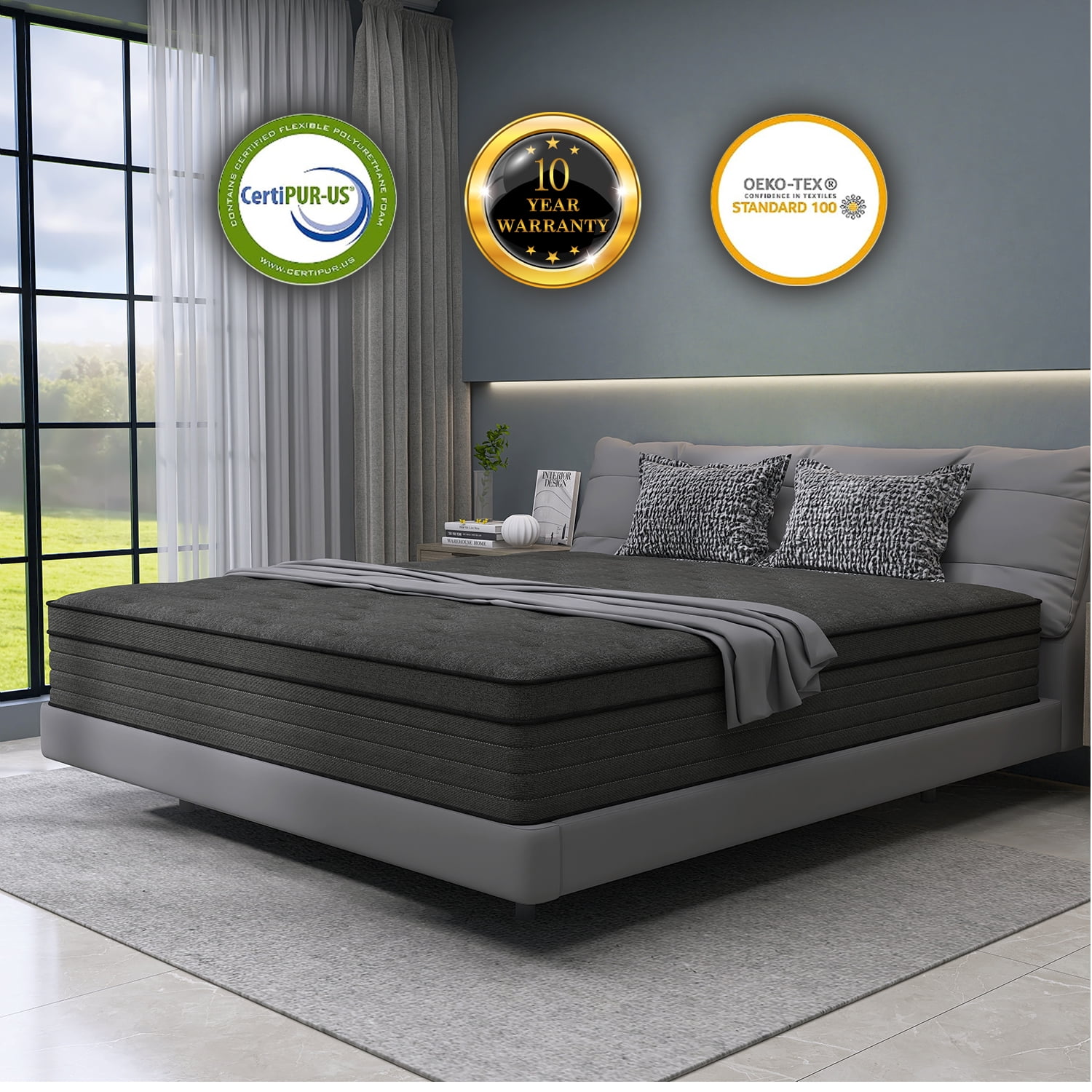 "14"" King Size Gel Memory Foam Spring Hybrid Mattress, CertiPUR-US ...