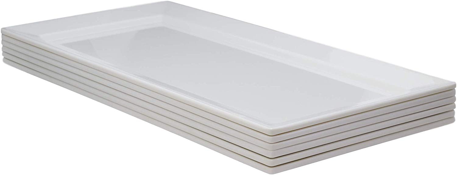 14"L White Melamine Modern Rectangular Serving Plates or Dish Platters ...