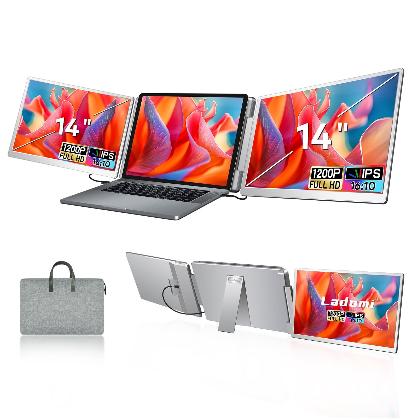 14" Laptop Screen Extender, 360° Rotation Screen FHD 1080P IPS Ultra ...