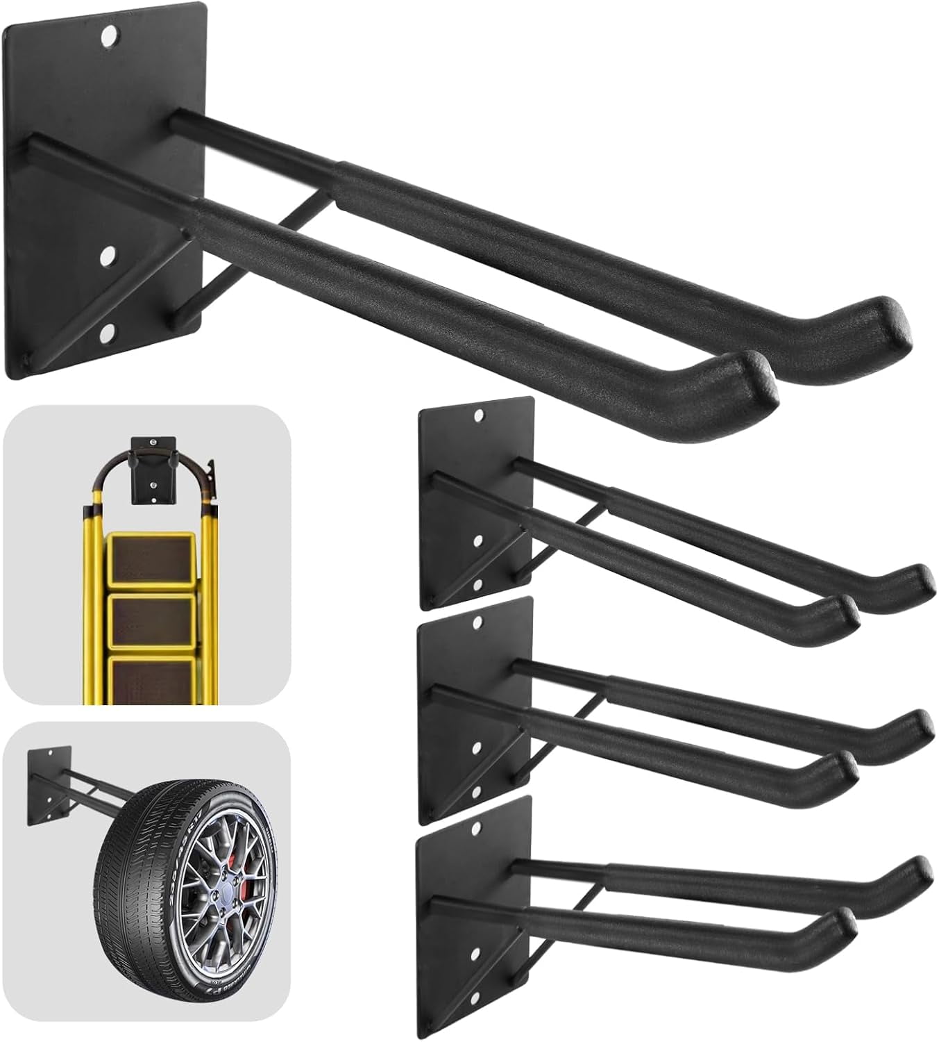 14" Large Heavy Duty Garage Hooks, 4-Pack Steel Garage Storage Hooks with Support Rods, Utility ...